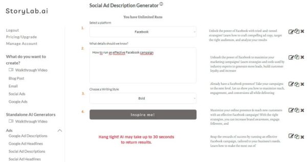 Facebook Ad Copy Generator. Powered by AI [Start for Free]