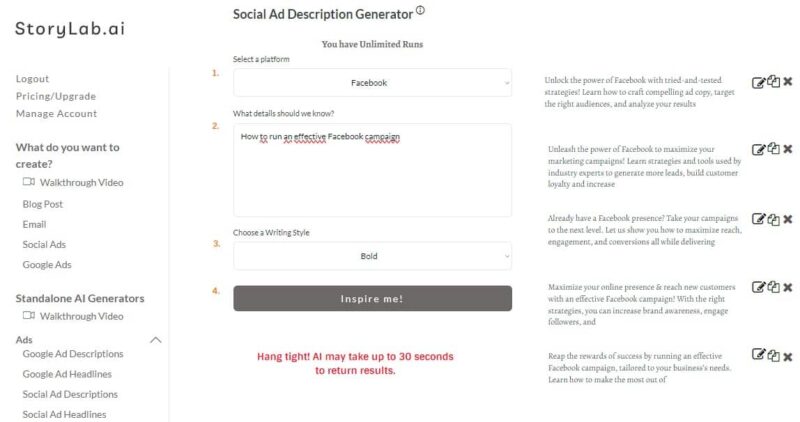Facebook Ad Copy Generator. Powered by AI [Start for Free]