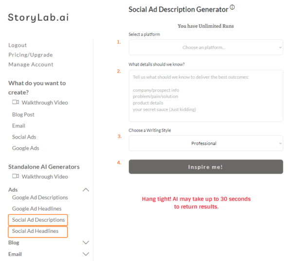 Facebook Ad Copy Generator. Powered by AI [Start for Free]