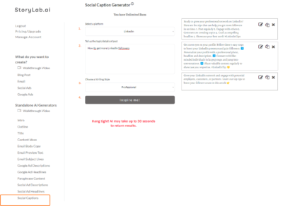 LinkedIn Caption Generator. Powered by AI [Start for Free]