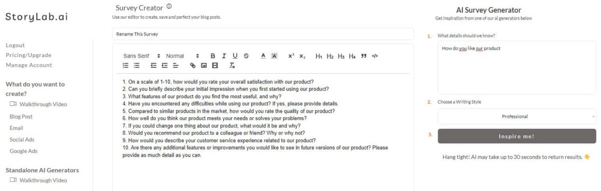 AI Survey Question Generator - Questionnaire Maker [Free Trial]
